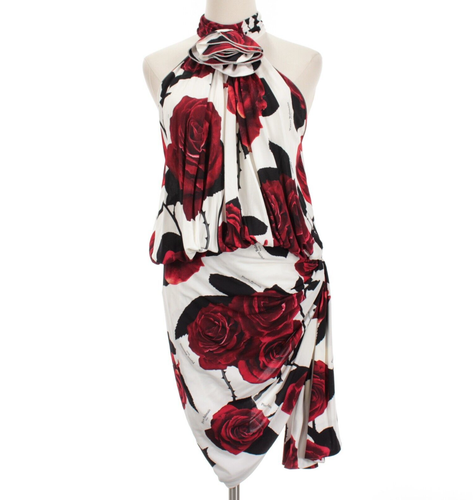 Balmain NWD High Neck Rose Gathered Short Dress Size 40 (US 8) White ...