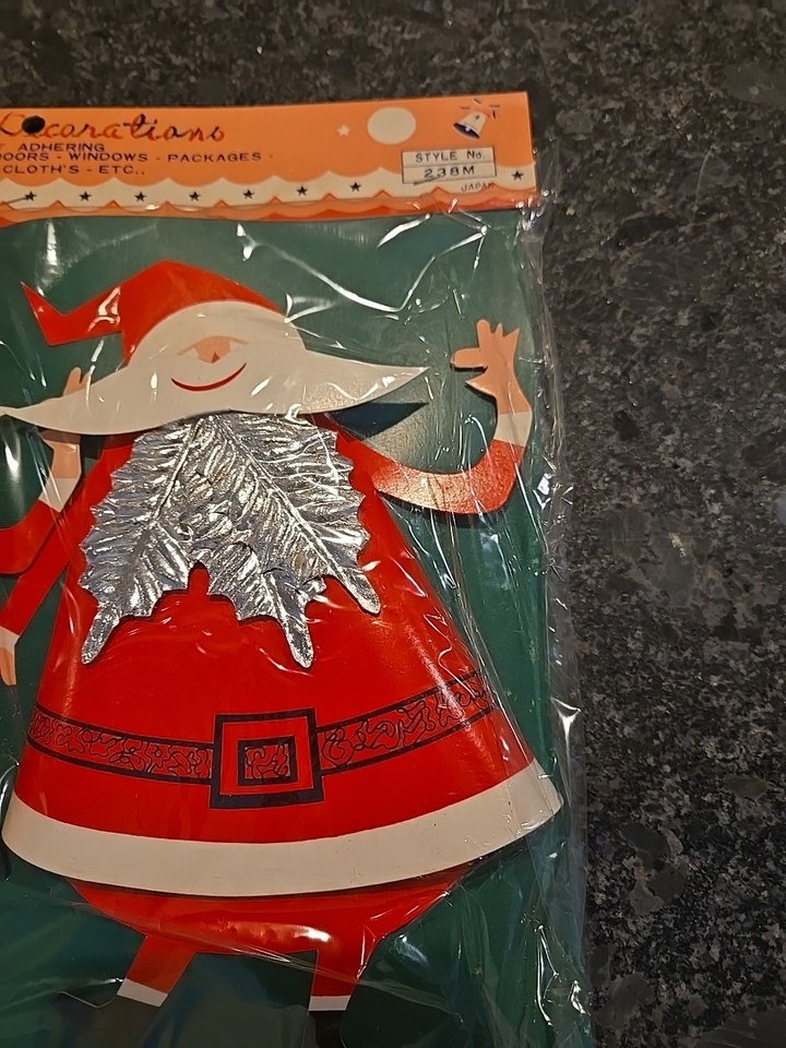 NOS Vintage 50s 60s Santa Cardboard Mantle Window Wall Christmas ...