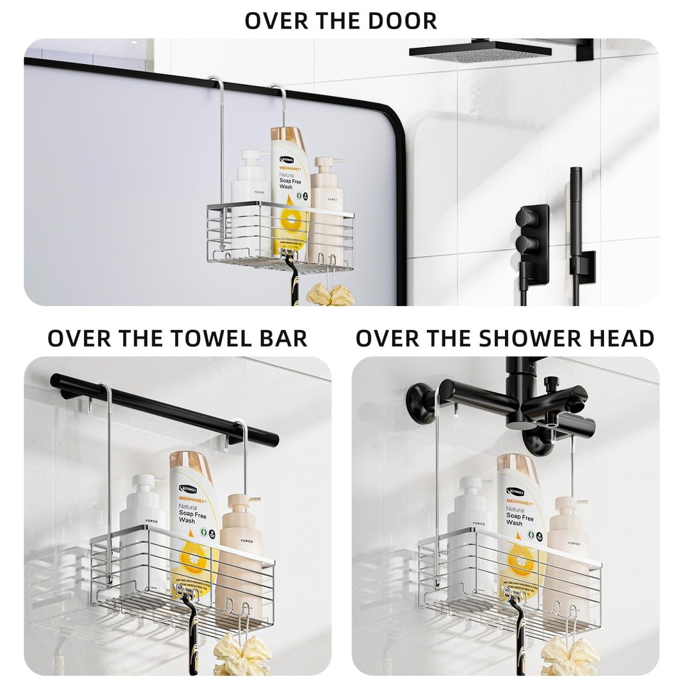 Shower Hanging Caddy, Bathroom Shower Organizer Basket, Shampoo Bracket ...