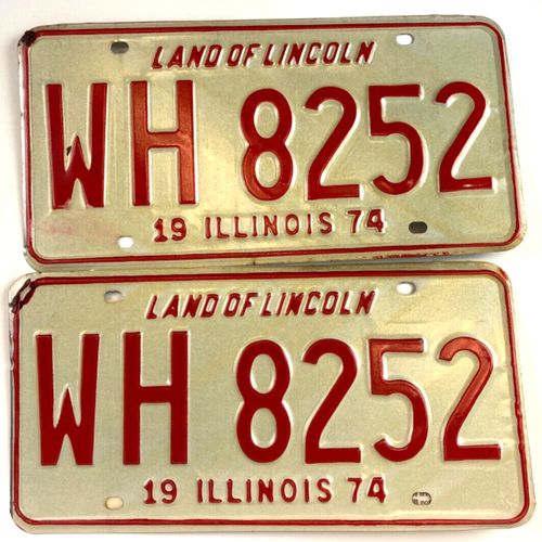 Vintage 1974 Illinois Auto License Plate Set WH 8252 Man Cave Garage ...