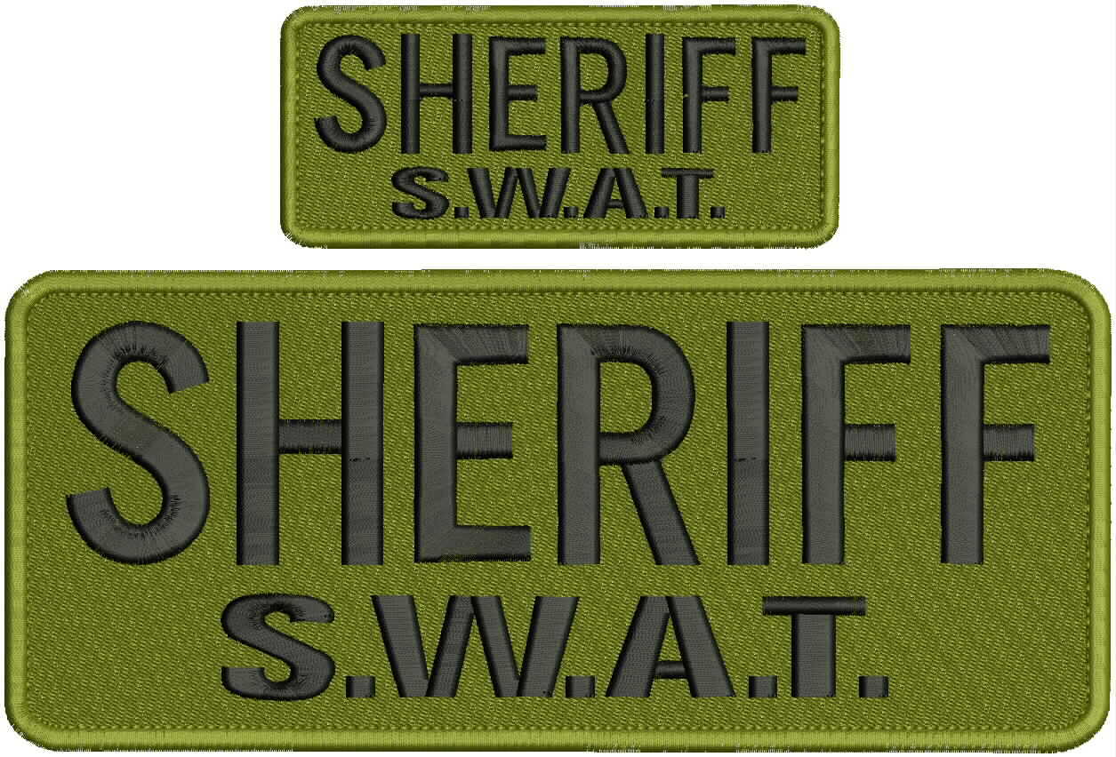SHERIFF SWAT "mbroidery patch 4X10 ANS 2X5hook on OD background BLACK ...