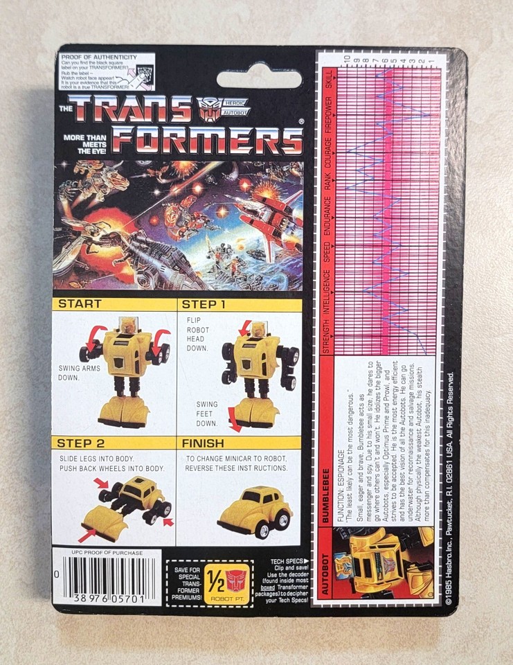 TRANSFORMERS G1 BUMBLEBEE MOSC US SELLER RARE! AUTOBOT MINI BOT CAR TOY ...