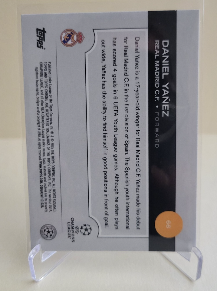 2024-25 TOPPS CHROME UEFA CLUB DANIEL YANEZ WAVE REFRACTOR RC #66 REAL ...