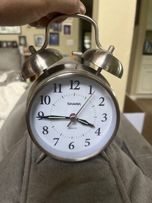 SHARP Twin Bell Quartz Analog Alarm Clock, Silver Brushed Metal, Loud ...