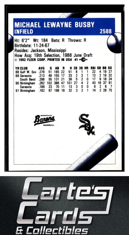 Wayne Busby 1992 Fleer ProCards #2588 Birmingham Barons | eBay