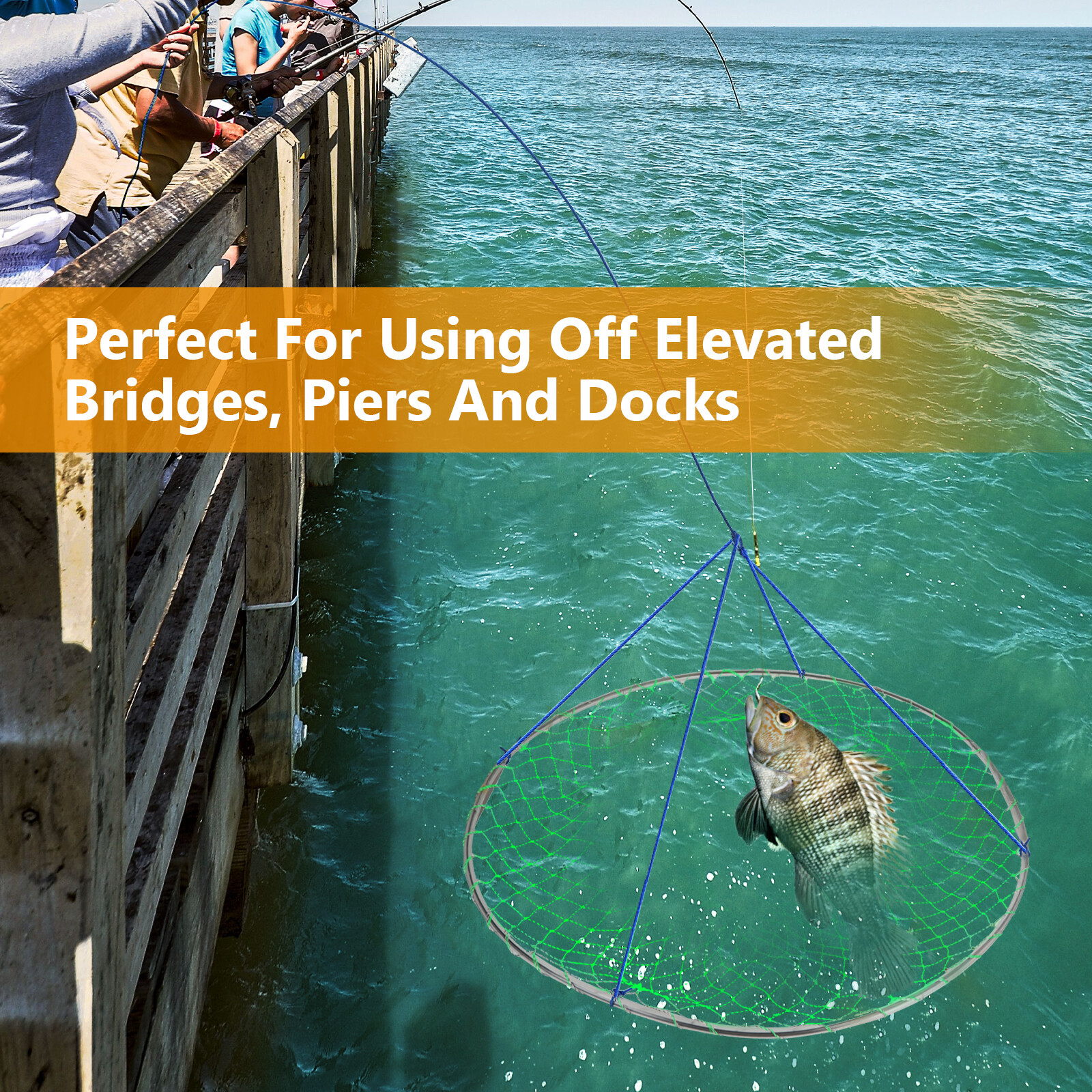 Bridge And Pier Fishing Net Foldable Drop Net Pier Fishing With Rope ...