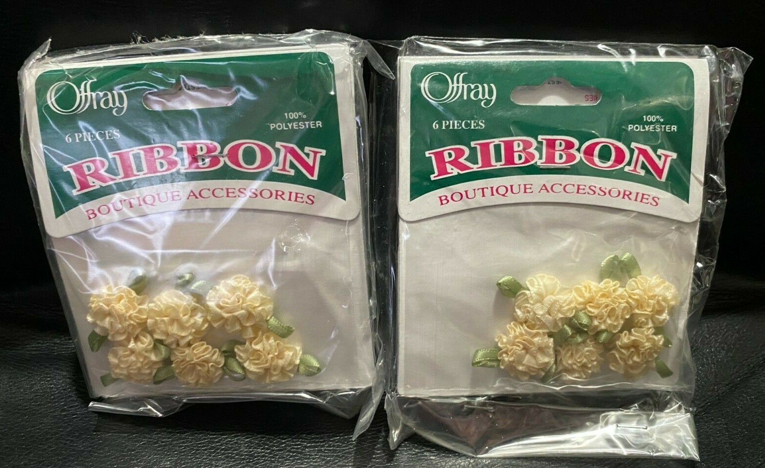 Lot of 2 Offray RIBBON Boutique Accessories CRAFTS 815 Cream Flowers ...
