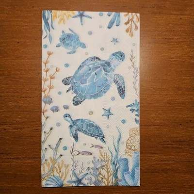 Two Single Dinner Napkins, Decoupage, Coastal, Sea Turtles, 8 x 4.3 ...