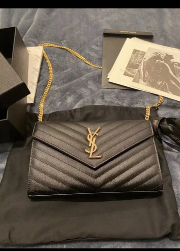 YSL Yves Saint Laurent Crossbody Envelope Bag Black/Gold | eBay