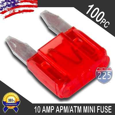 100 Pack 10A Mini Blade Style Fuses APM/ATM 32V Short Circuit ...