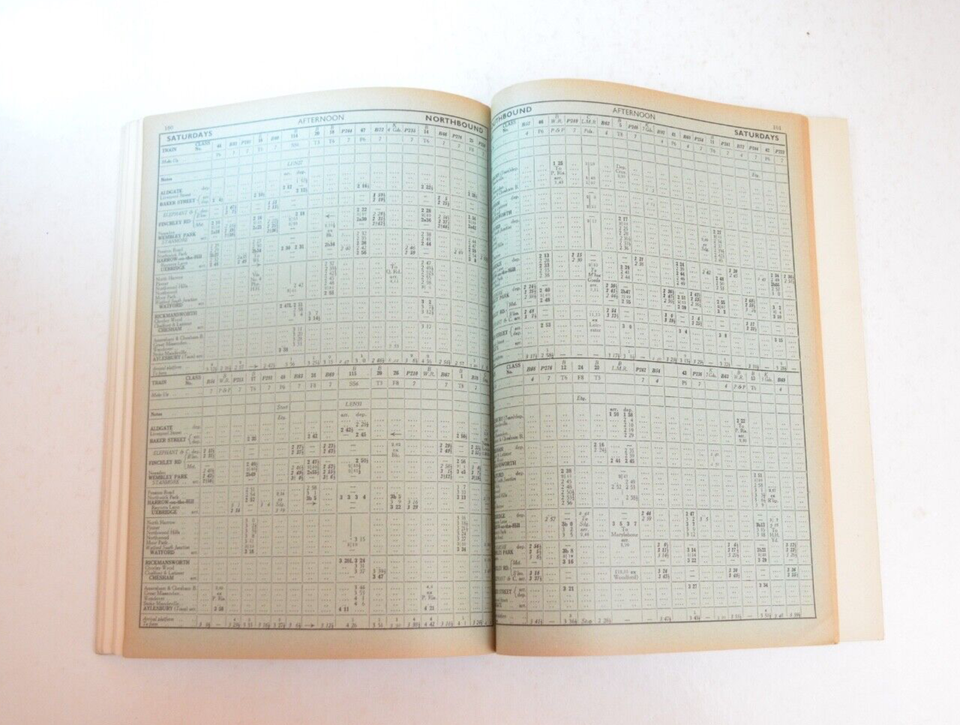 London Underground Metropolitan Working Timetable No. 185; 1960 (Bound ...