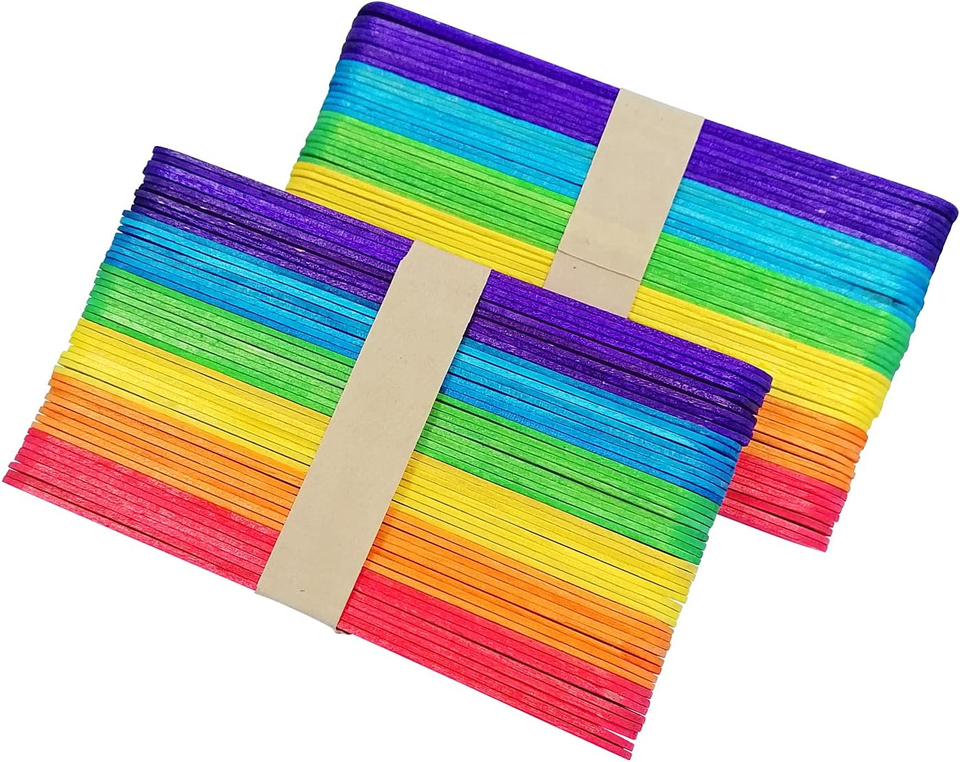 6” 100 Pcs Colored Jumbo Wooden Craft Sticks Wooden Popsicle Colored ...