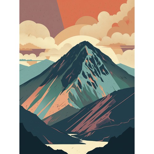 Mountain Hill Sunrise Boho Landscape Illustration Canvas Poster Picture ...