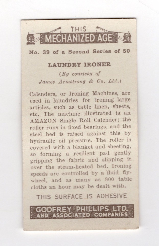 Mechanization card 1936 #39. Amazon Single Roll Calendar (Ironing ...