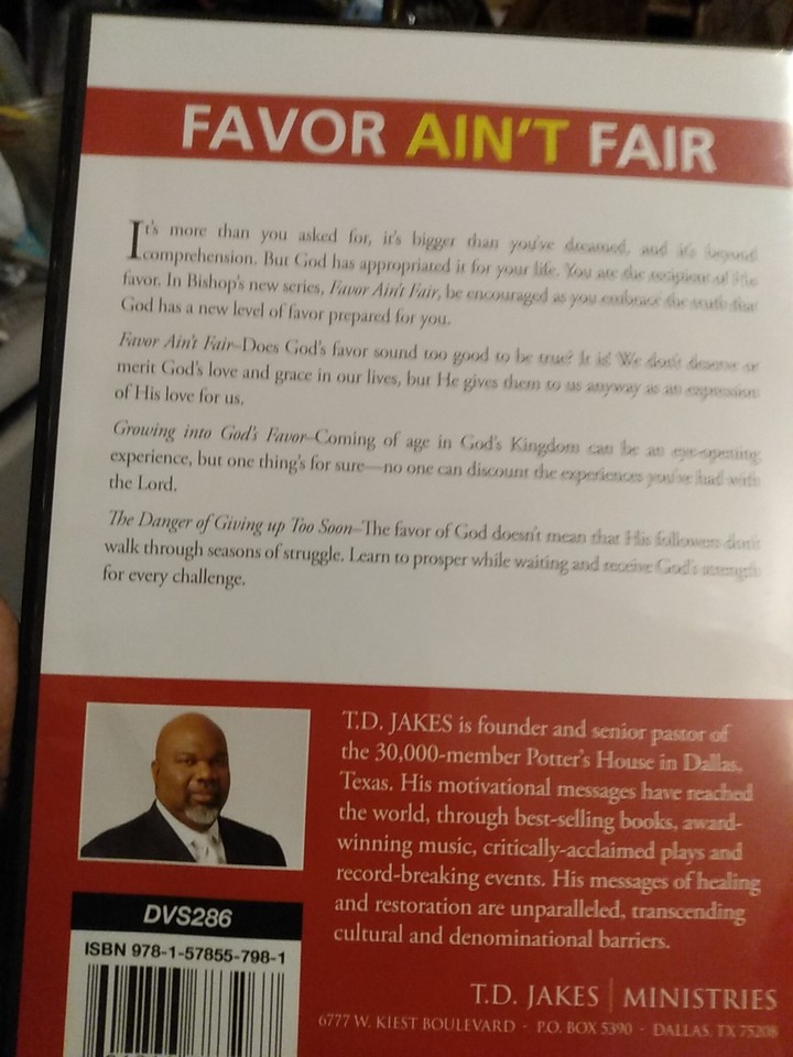 Bishop T D Jakes DVD - Favor Ain't Fair - - Very Good - Guaranteed to ...