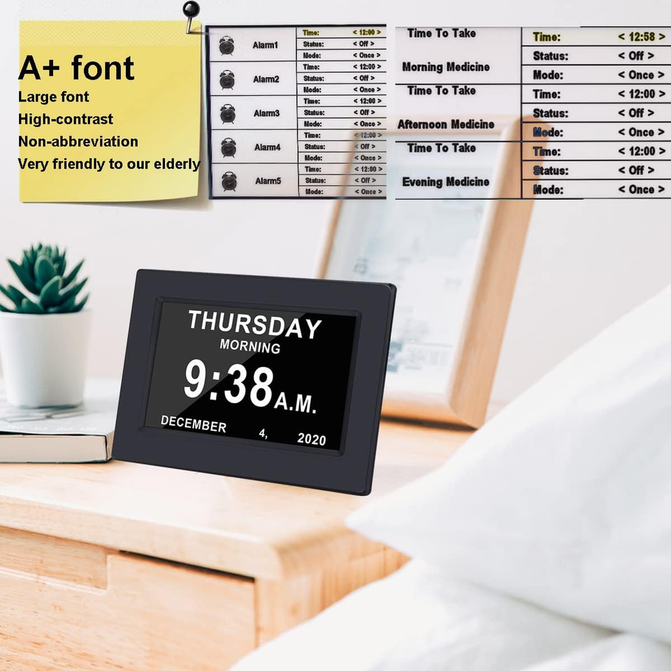 DST Clock with Day and Date for Elderly-3 Display Digital Calendar ...