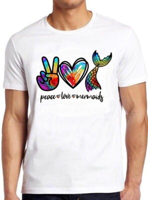 Peace Love Mermaid Lesbian Gay LGBTQ Pride Top Funny Meme Gift Tee T ...