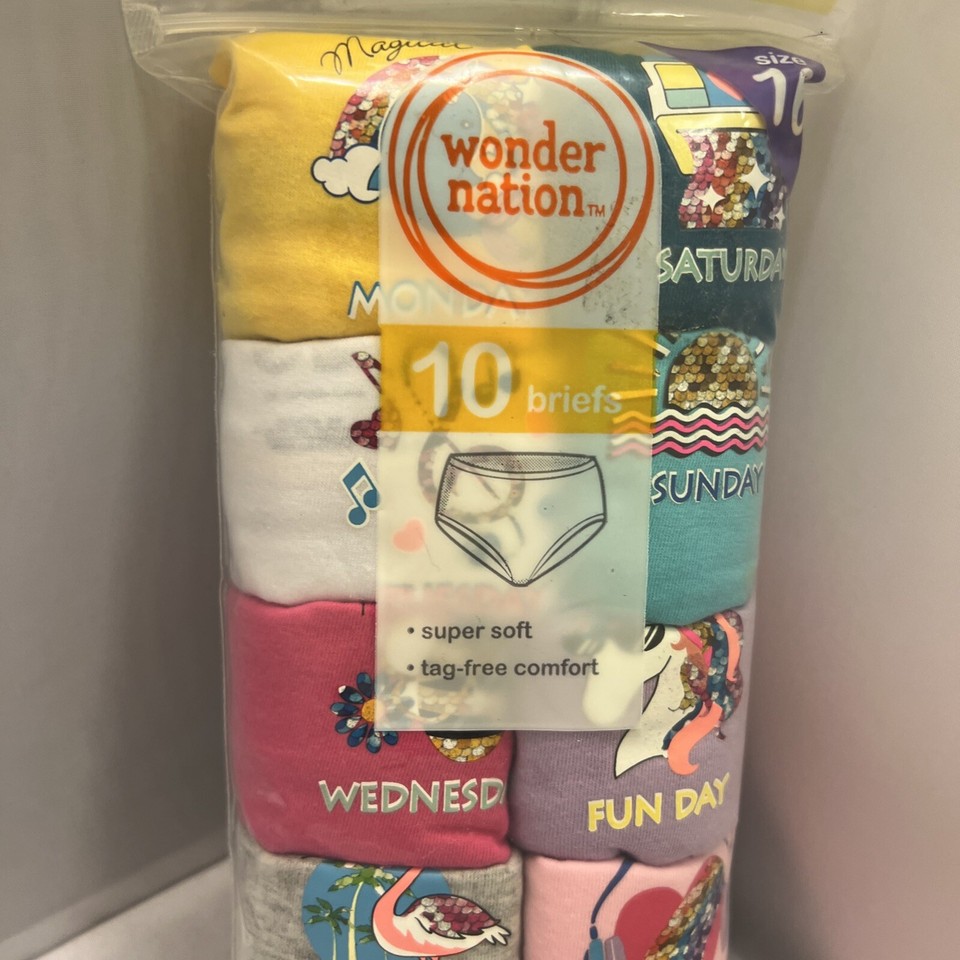 Wonder Nation Briefs Underwear Size 16 Girls Tag free Panties 10-Pack | eBay