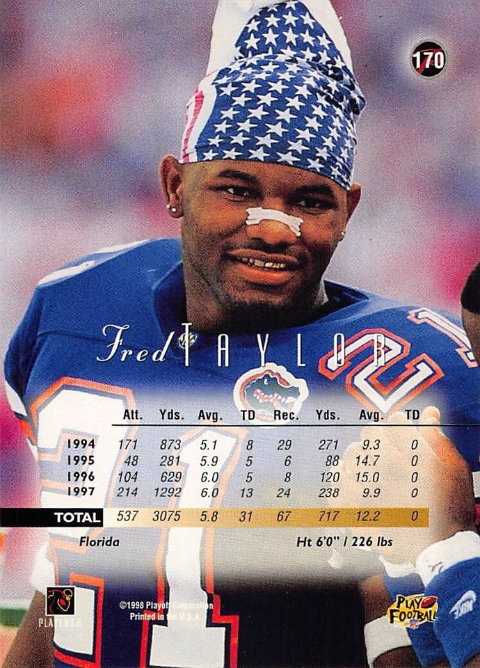 1998 Playoff Prestige Football Fred Taylor RC #170 NM/MT FLORIDA GATORS ...