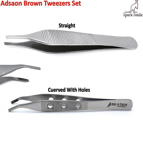 Dental Adson Brown Tweezers Curved Holes & Adson Brown Straight ...