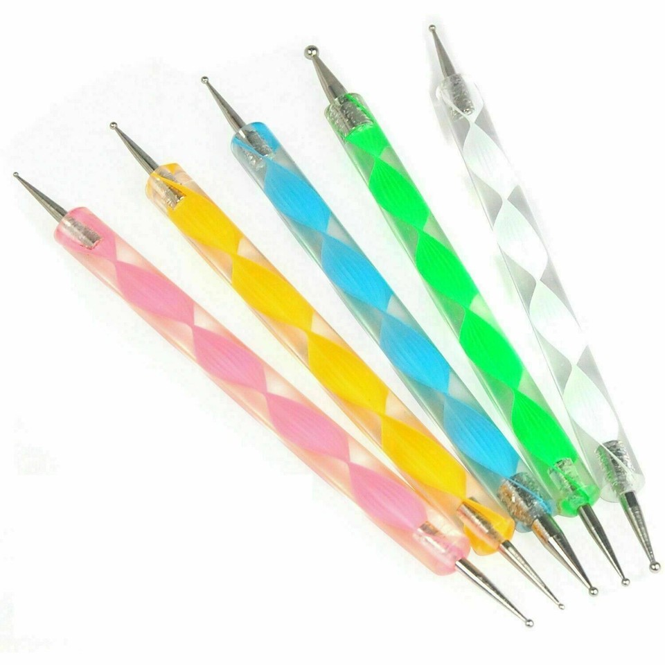 5 Pc 2 Way Dotting Pen Tool Nail Art Tip Dot Paint Manicure Kit US ...