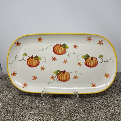 TEMPTATIONS Old World Fall Harvest Pumpkin Ceramic Serving Platter | eBay