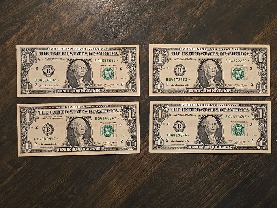 2013 B New York Dollar Bill Star Note Lot of 4, All In Duplicate Range ...