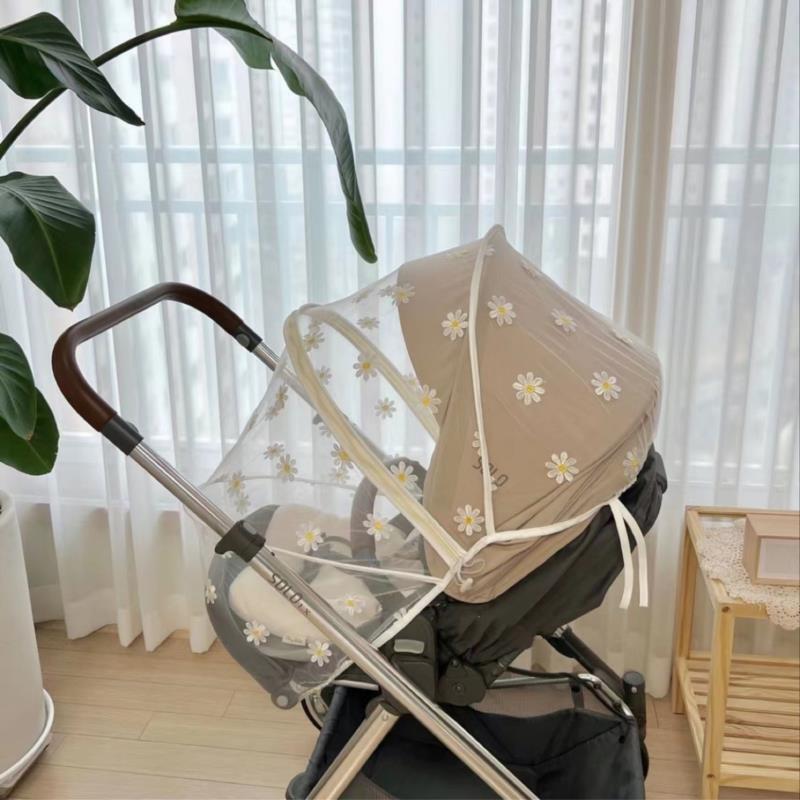 Baby Stroller Mosquito Net Full Cover Daisy Embroidery Gauze Sunshade ...
