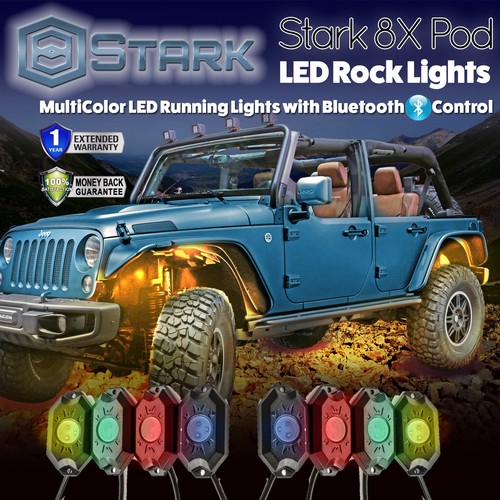 8PCS CREE RGB LED Multi-Color Offroad Rock Lights Bluetooth Music ...