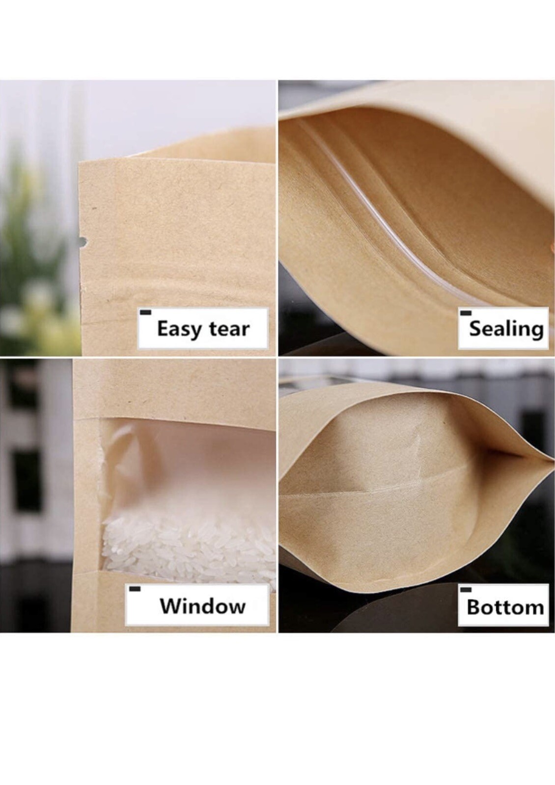 50 x Kraft Paper Stand Up Seal Bags Resealable Food Pouch With Matte ...