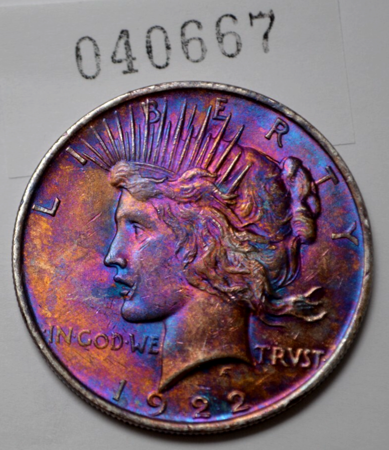 1922-P Peace Dollar Superb Silver US Coin, $1.00, Toned, NO RESERVE ...