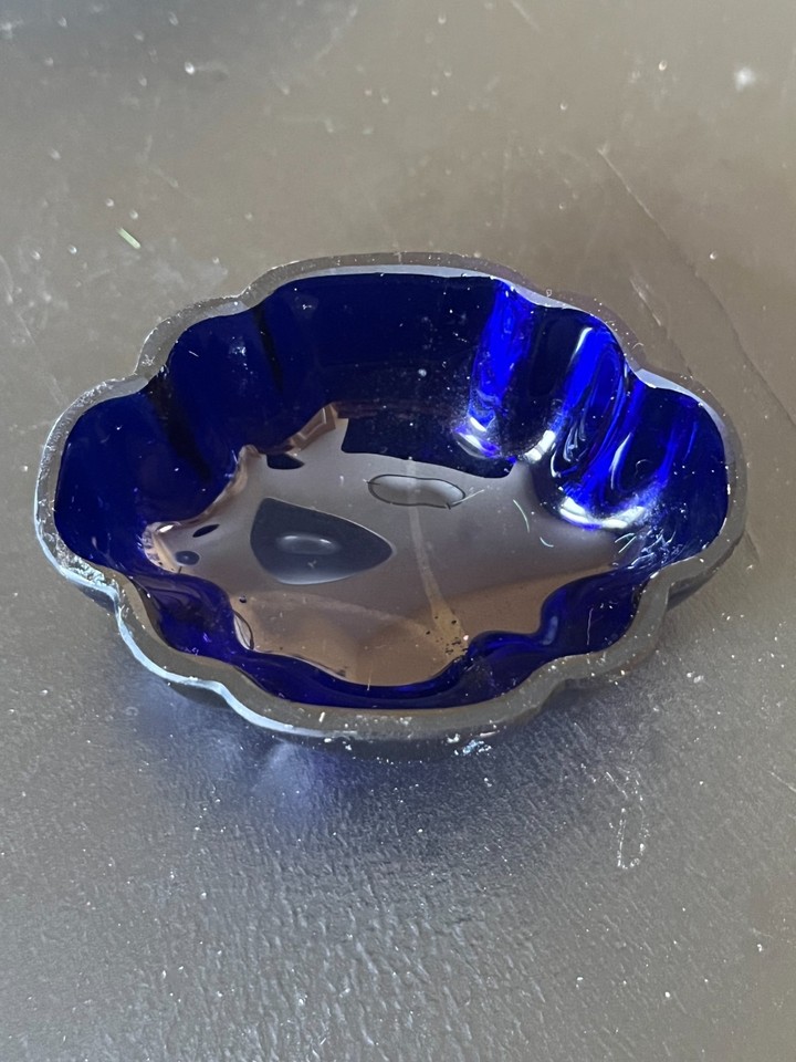 Vintage Shell Shaped Dish w/Cobalt Blue Glass Insert | eBay