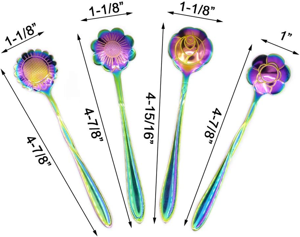 Flower Spoon Set - Stainless Steel Teaspoon Colorful Coffee Spoon - 8 ...