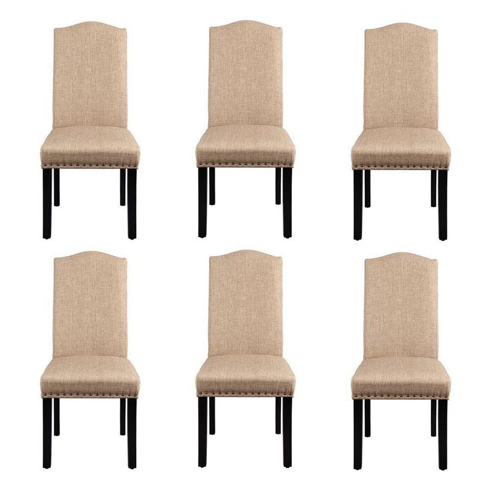 Elegant Classic 6PC Parson Armless Upholstered Dining Chairs Solid Wood ...