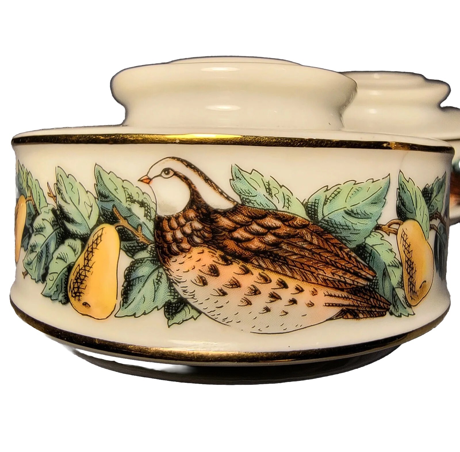 Set of (2) 14k Gold Trim Partridge & Pears Taper Candle Stick Holders ...