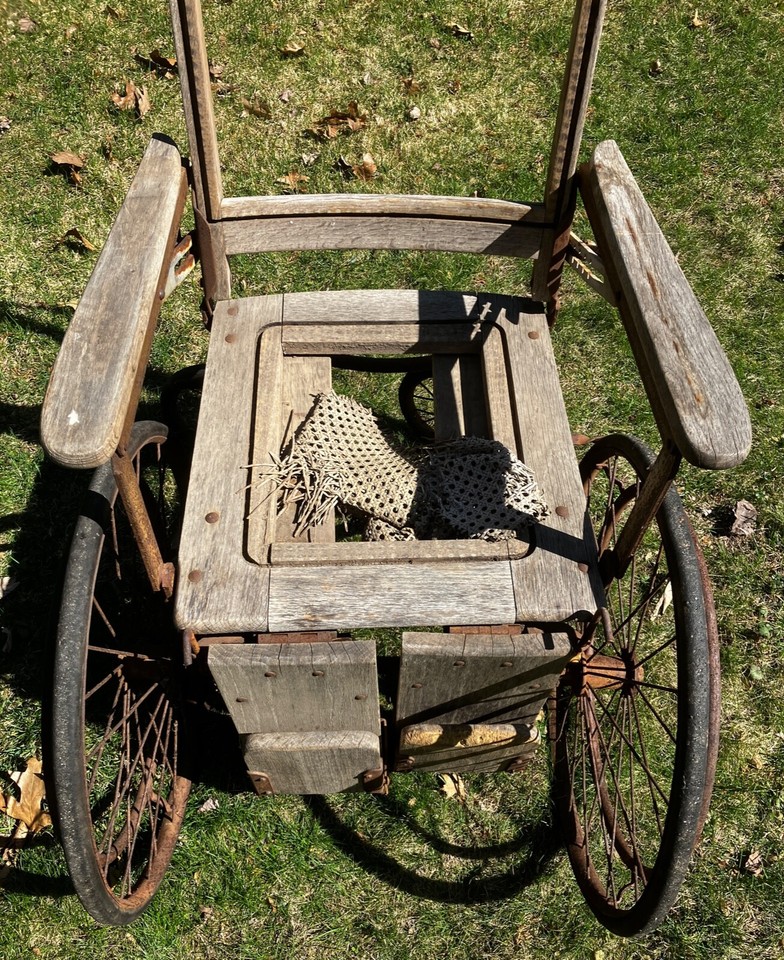 VINTAGE ANTIQUE OAK WOODEN WHEEL CHAIR CANE SEAT WHEELCHAIR | eBay