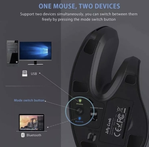 Ergonomic Dual Wireless Bluetooth & USB Vertical Mouse Jelly Comb MV045 ...