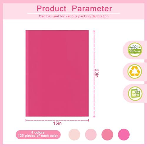 15 x 20 Inch Pink Packing Paper 4 Pink Color Tissue Paper Sheets Gift ...