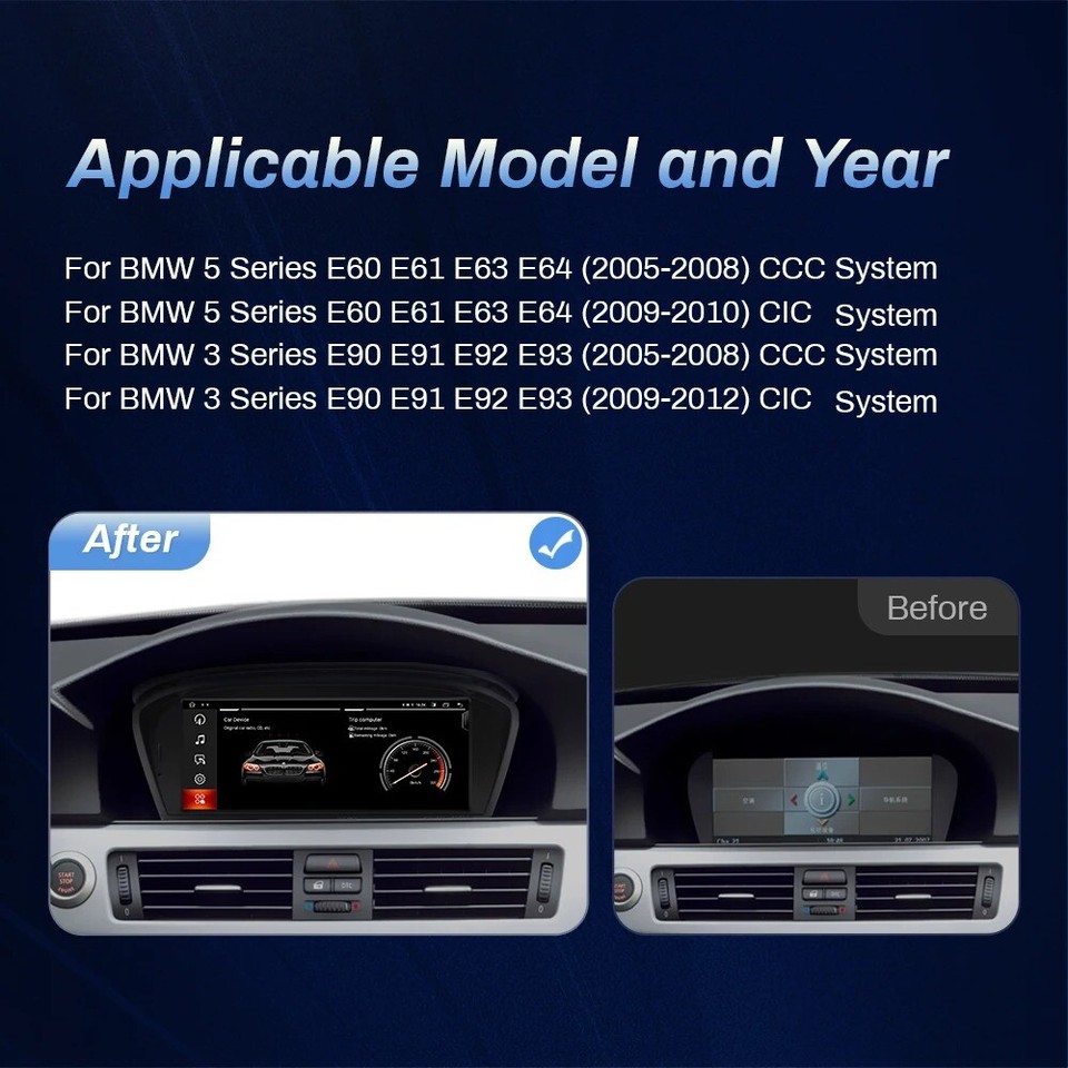 Car Stereo Android 14 Wireless Carplay 64GB GPS DAB For BMW E90 E91 E60 ...