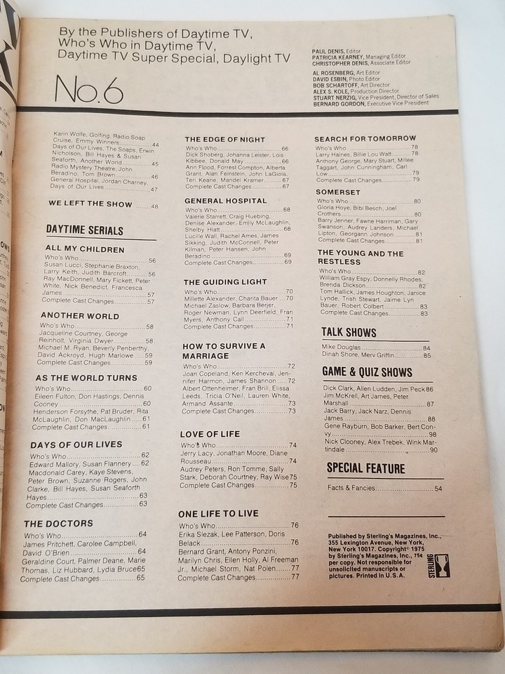 1975 Daytime Yearbook No 6 Serials Soap Opera TV Erika Slezak Susan ...