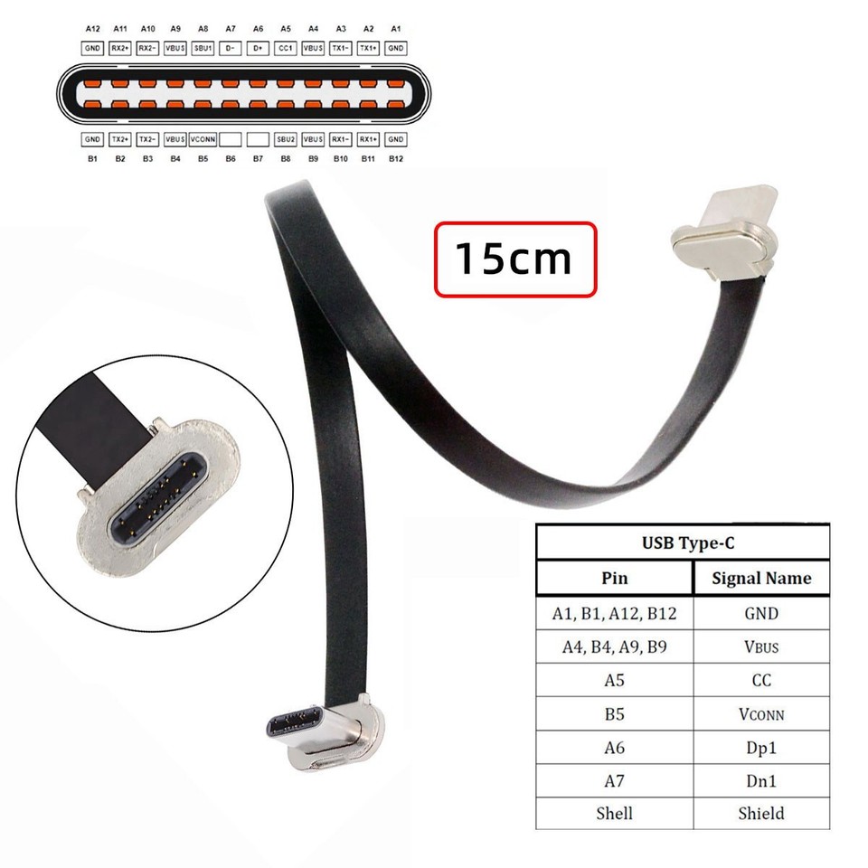 Angled USB-C Type C to USB-C Slim Flat Cable Power USB2.0 Data 65W Fast ...