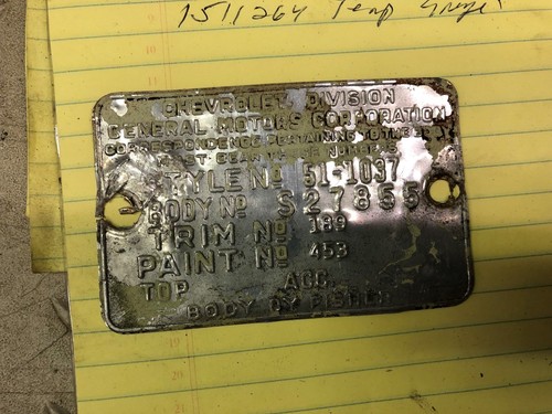 vintage 1951 chevrolet trim tag | eBay