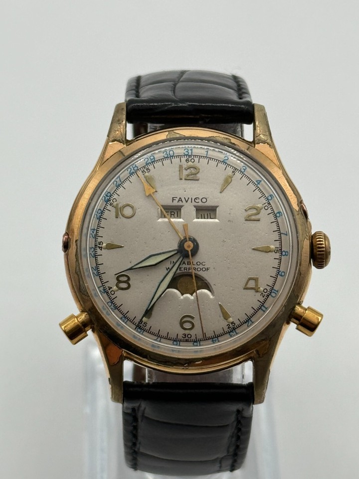 Rare Vintage 1960's FAVICO Moonphase Triple Calendar Reverse Pushers ...