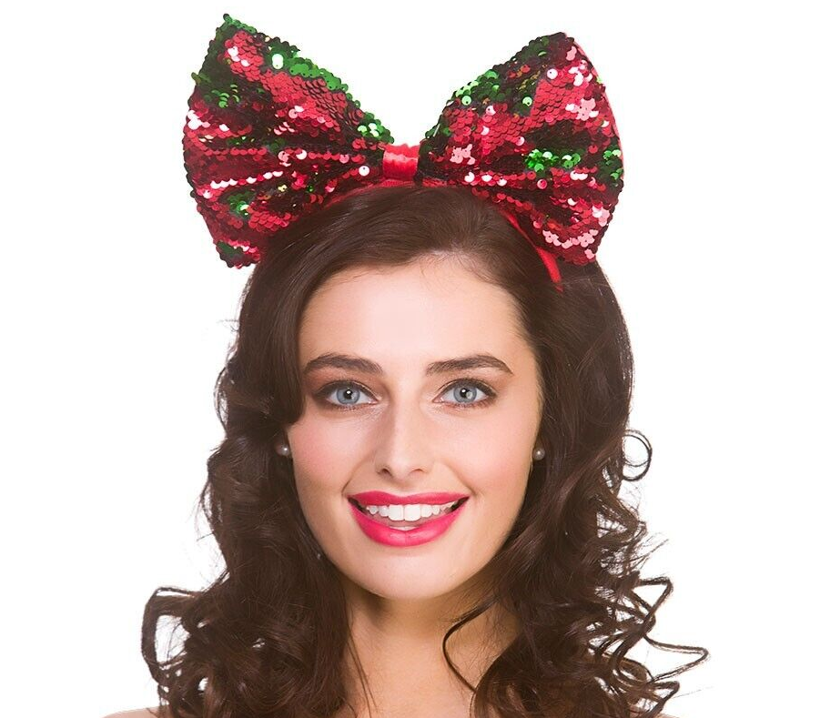 Christmas Bow Headband Red / Green Magic Sequin Xmas Gift Elf Hair ...