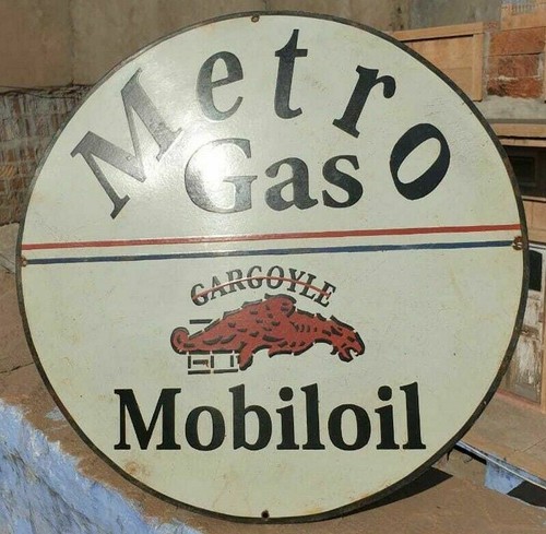 1930's Old Antique Vintage Rare Metro Gas Mobil Oil Porcelain Enamel ...