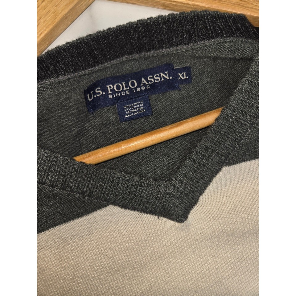 U.S Polo assn.Men's LT V-Neck Sweater XL Gray Black White | eBay