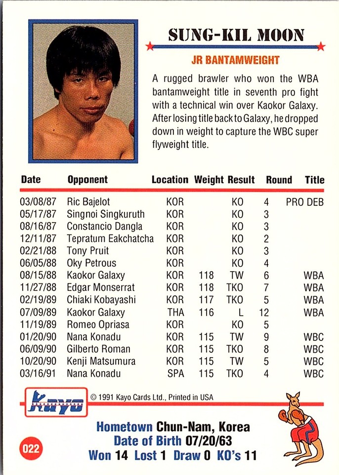 1991 Kayo #022 Sung-Kil Moon | eBay