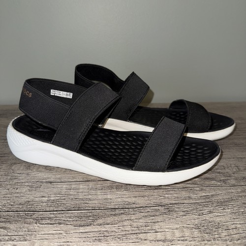 Crocs LiteRide Black Stretch Comfort Wedge Strappy Sandals Womens 7 ...