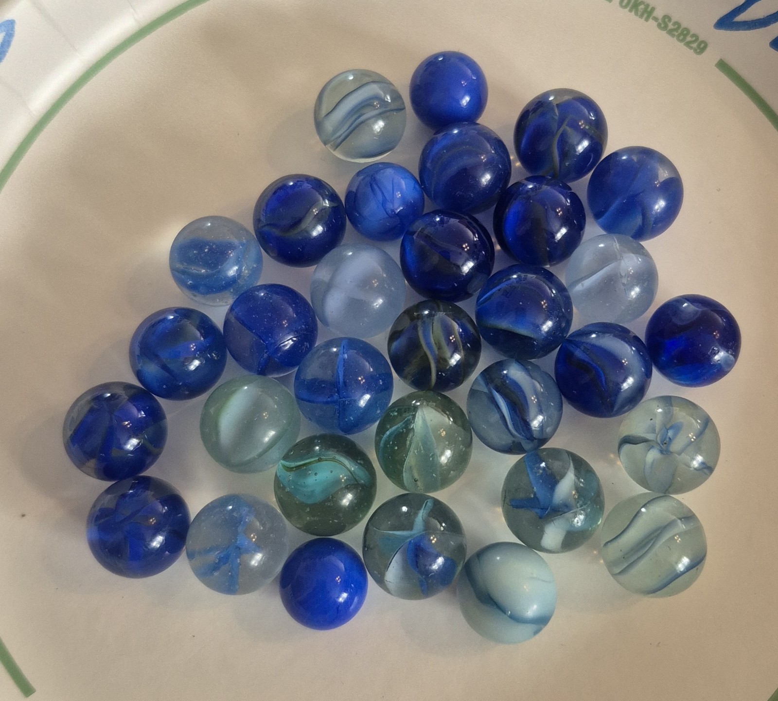 Vintage Blue Cat’s Eye Marble Lot 32 Glass Marbles Cobalt Aqua Swirl ...
