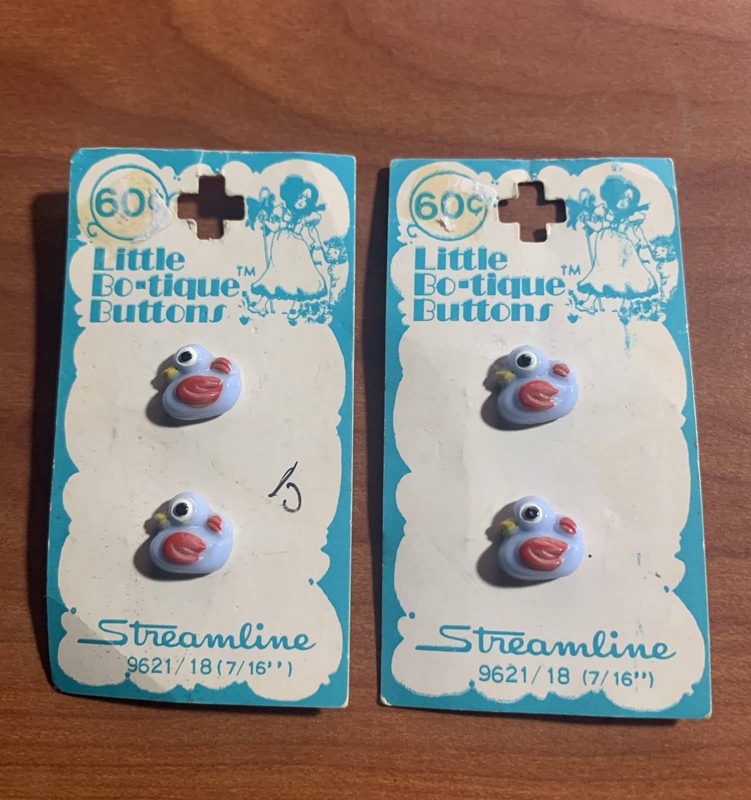 Vintage Streamline Little Bo-tique Blue Ducks 2 Cards 4 Buttons New On ...